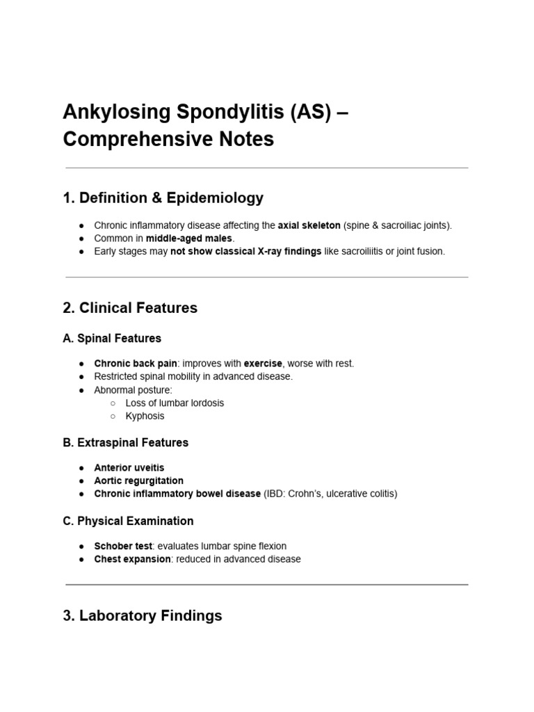 Ankylosing Spondylitis (As) - Comprehensive Notes | PDF | Human ...