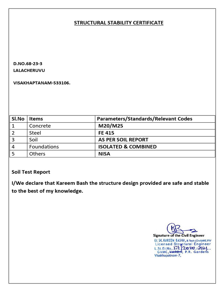 Structral Stability Certificate - Copy (1) | PDF