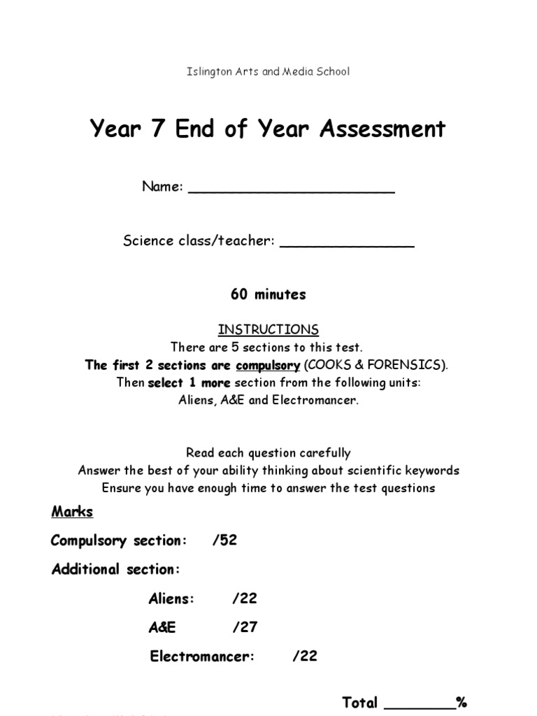 Year 7 End of Year Assessment 2010 | PDF | Parent | Relationships