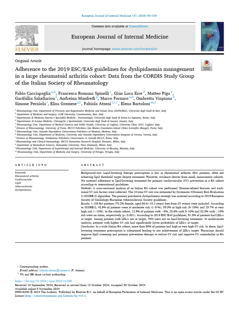 Adherence to the 2019 ESC EAS Guidelines for Dysli | PDF | Low Density ...