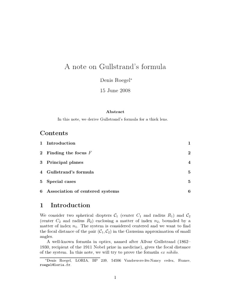 Gullstrand Lens Eqn | PDF | Distance | Electromagnetic Radiation