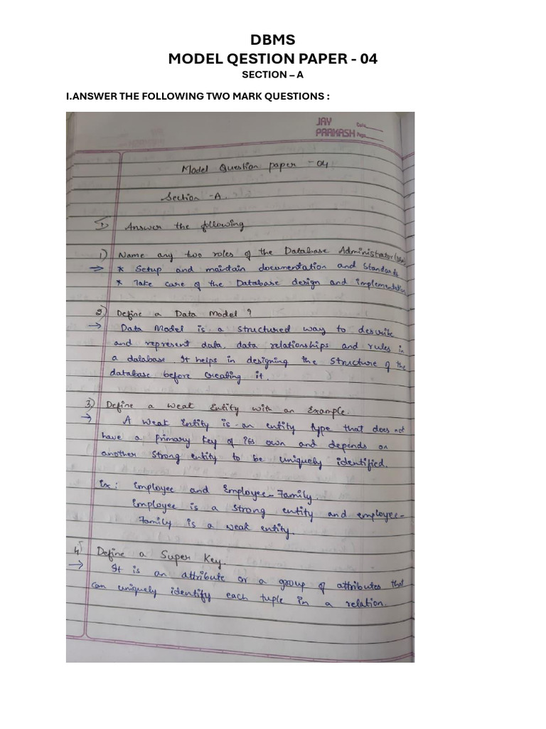 Dbms Model Question Paper - 04 | PDF | Relational Model | Databases