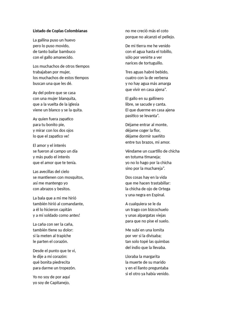 Coplas Colombianas: Tradición y Humor | PDF