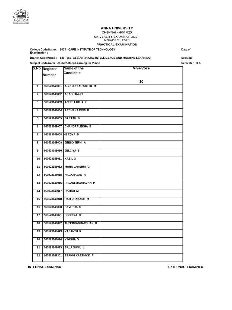 Anna University Deep Learning Exam 2025 | PDF