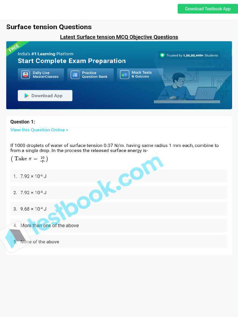 Surface Tension Question | PDF