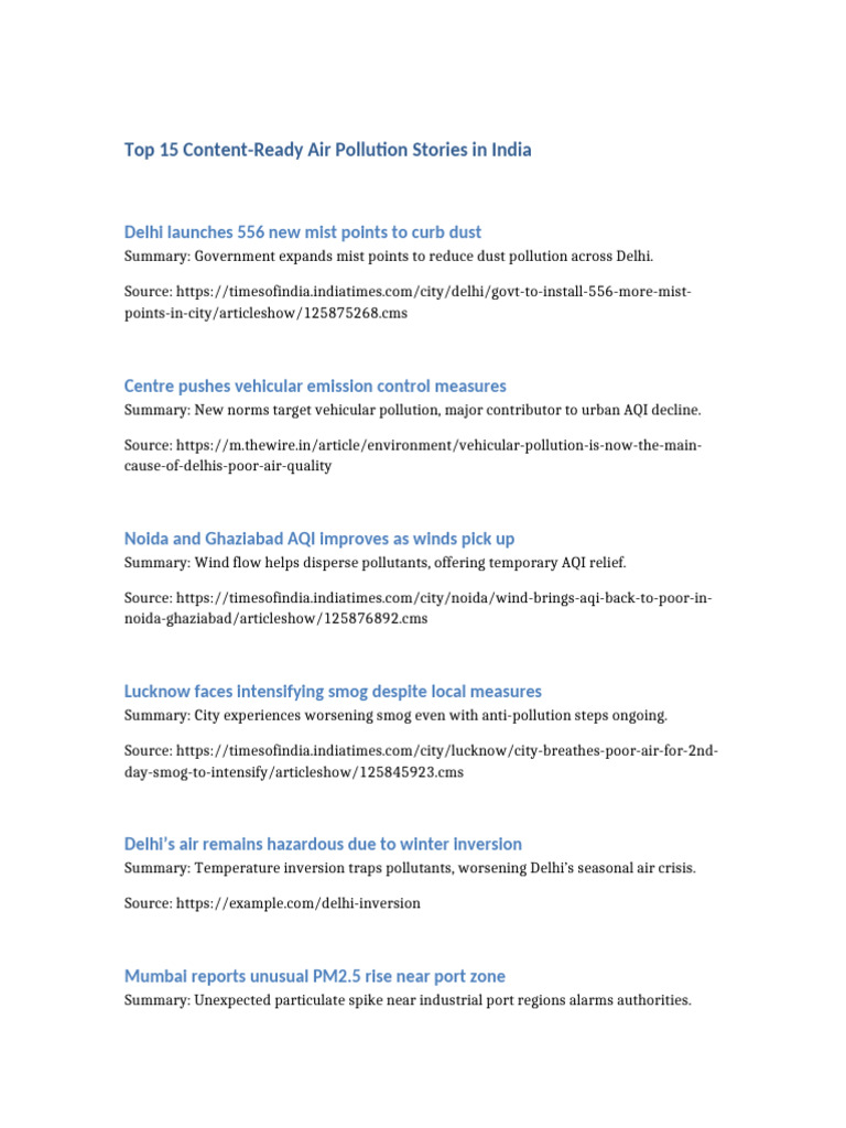 Air Pollution Top 15 Stories | PDF | Smog | Air Pollution