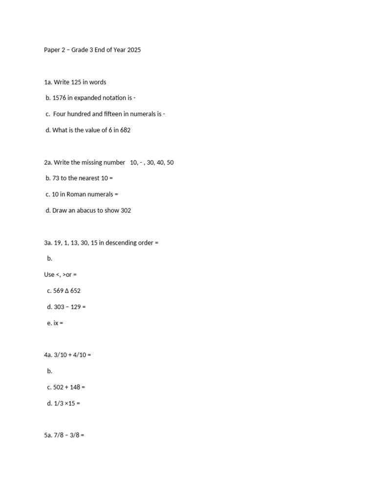 Grade 3 Math Assessment 2025 | PDF