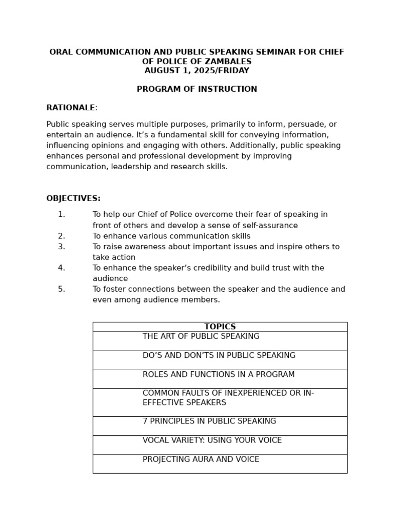 Oral Communication and Public Speaking Seminar for Chief of Police of ...