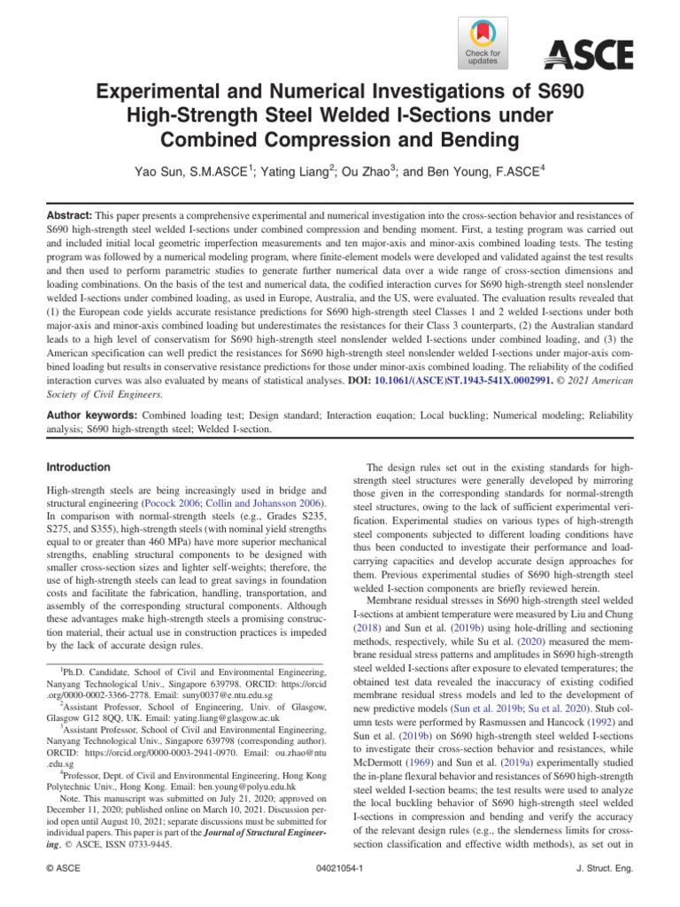 Sun Et Al 2021 Experimental and Numerical Investigations of s690 High ...