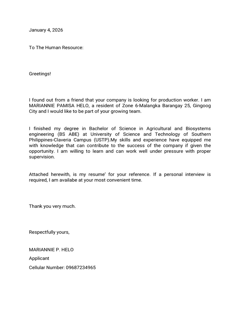 Mariannie Helo Application and Resume | PDF