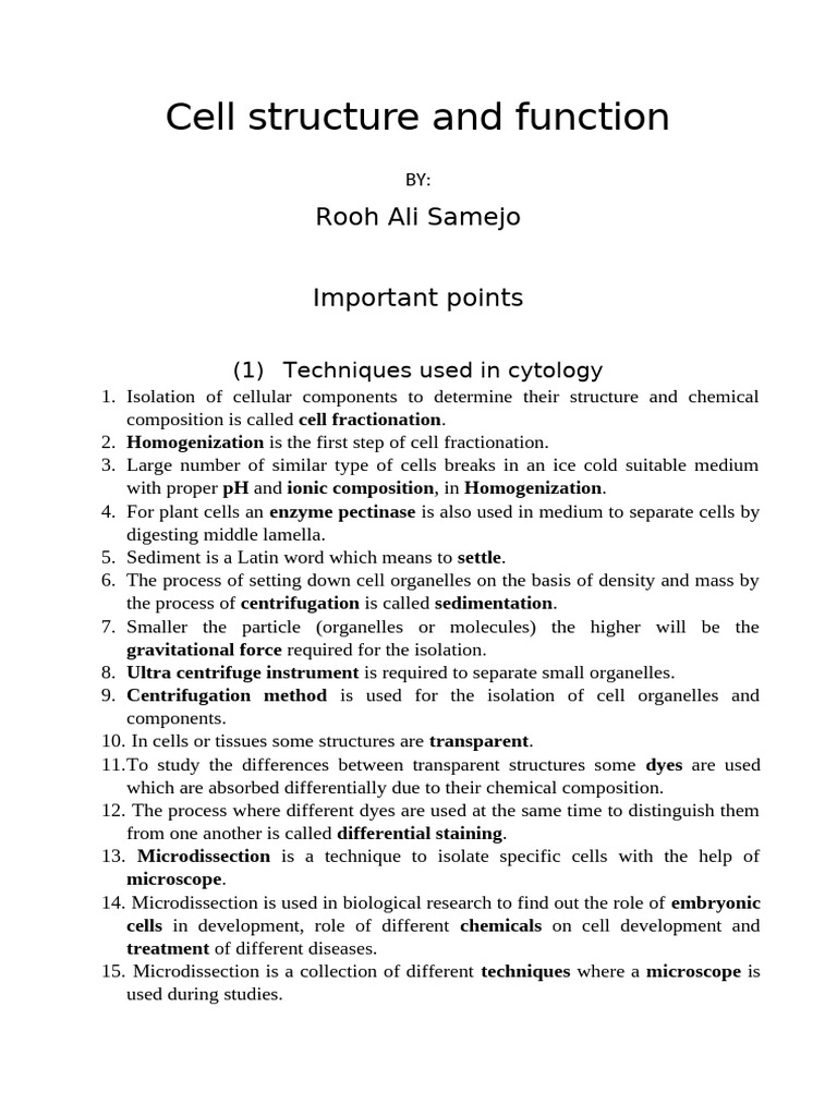 Cell Structure and Function | PDF | Cell (Biology) | Centrifugation