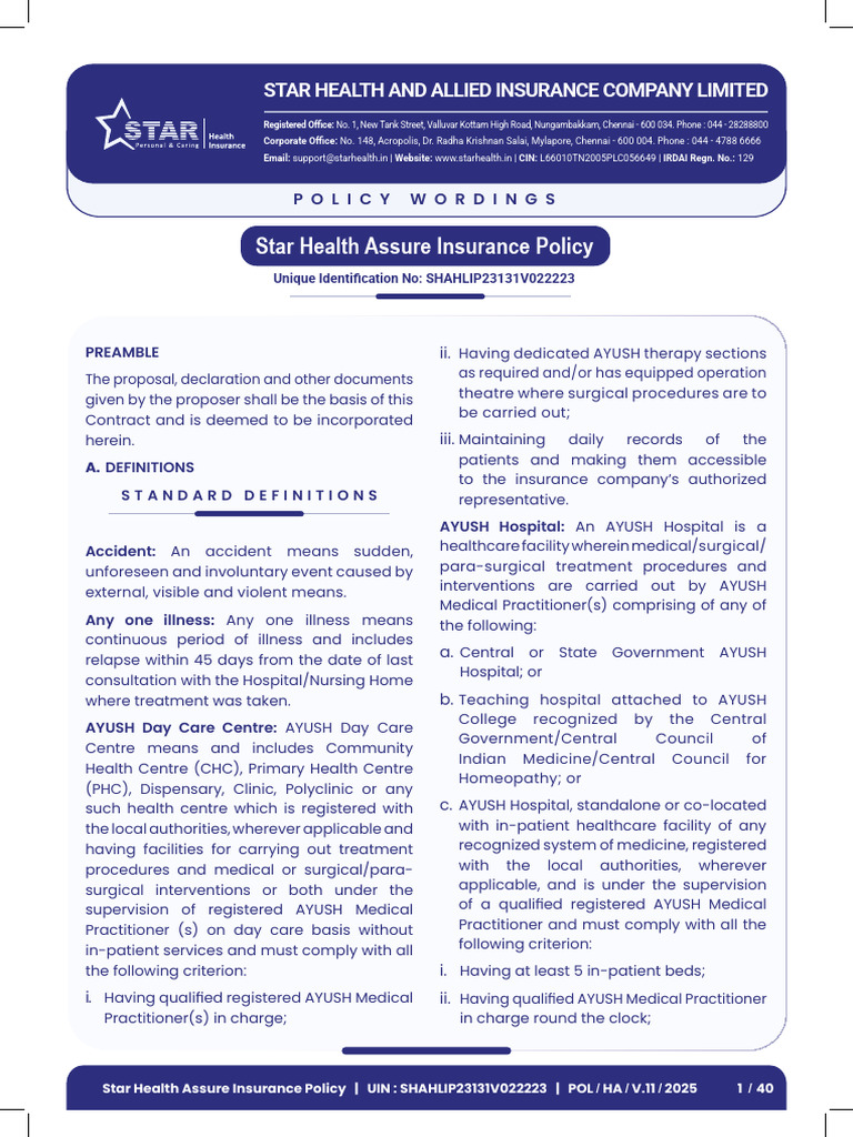 StarHealthAssureInsurancePolicy-Policy_copy | PDF | Hospital ...