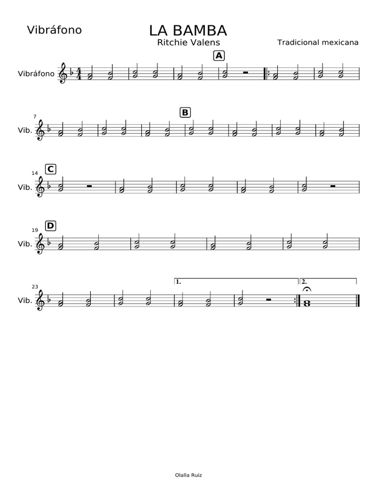 La Bamba Vibráfono Sheet Music | PDF