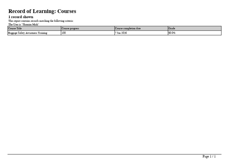 Record of Learning Courses Report | PDF