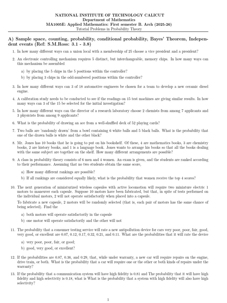 Probability Theory Tutorial Problems | PDF | Probability | Multiple Choice
