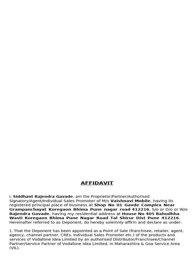 Vaishnavi Mobile Affidavit | PDF | Business | Private Law