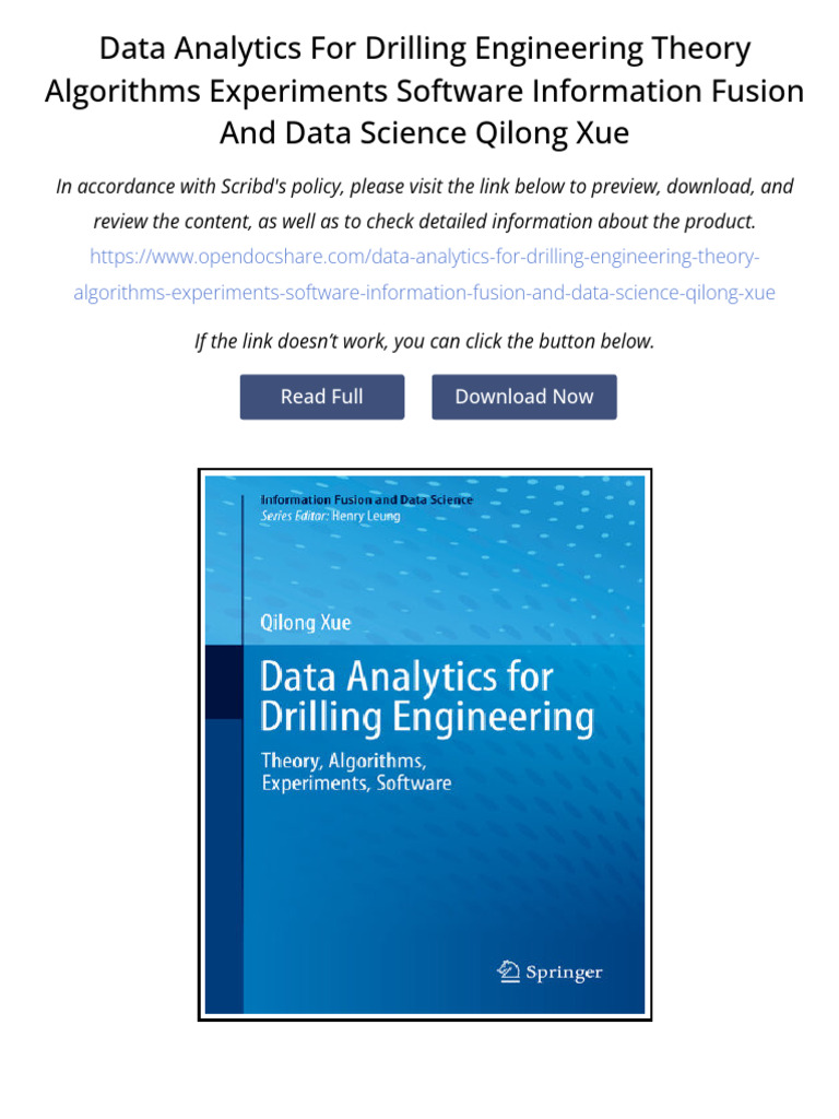 Data Analytics for Drilling Engineering Theory Algorithms Experiments Software Information ...