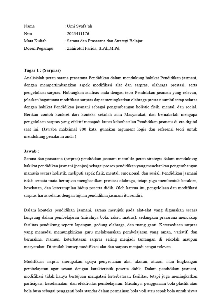 Peran Sarpras dalam Pendidikan Jasmani | PDF