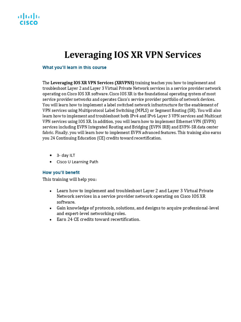 Cisco IOSXR Vpns | PDF | Networking | Multiprotocol Label Switching