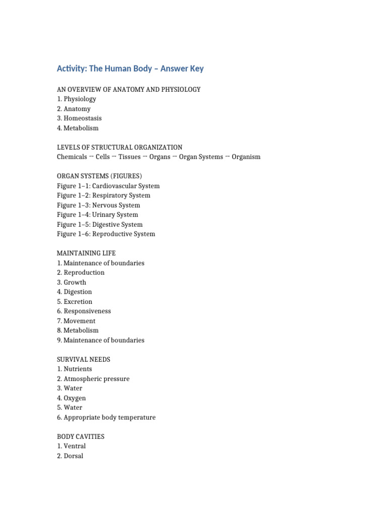 Activity the Human Body Answer Key | PDF
