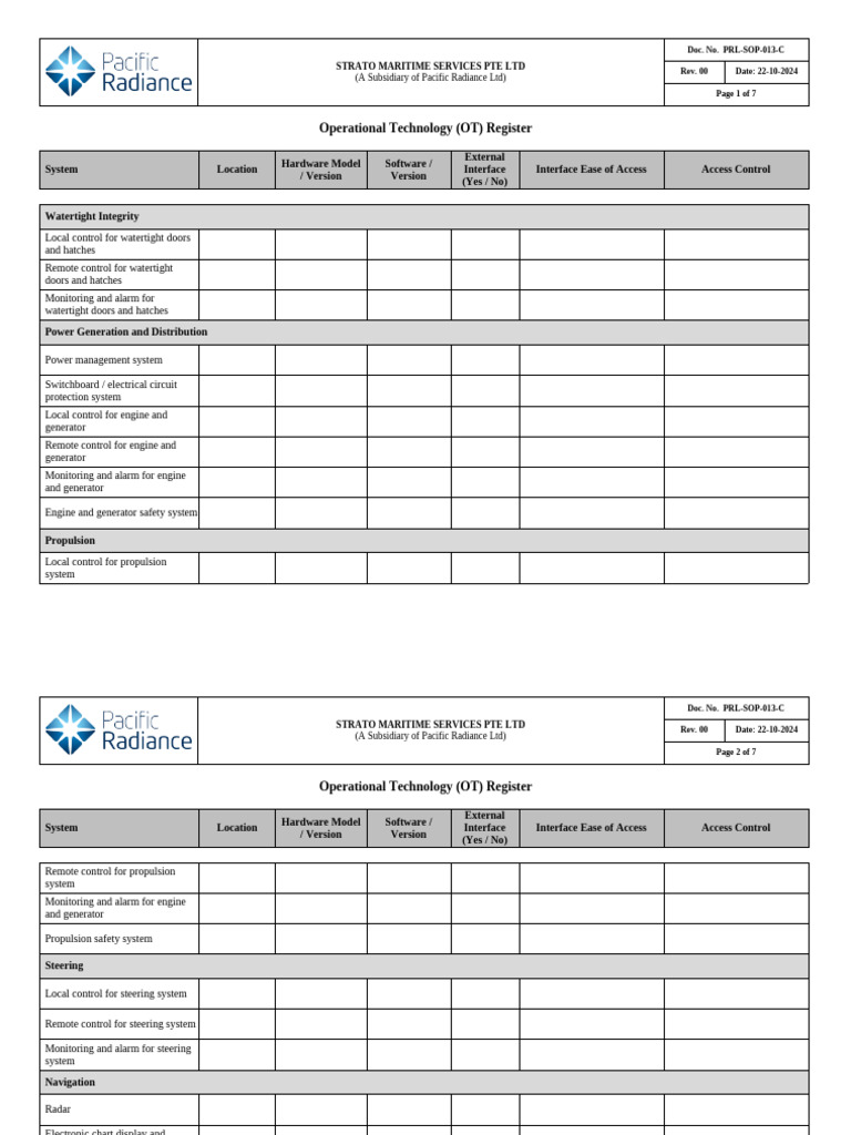 PRL-SOP-013-C Operational Technology (OT) Register | PDF | Computing ...