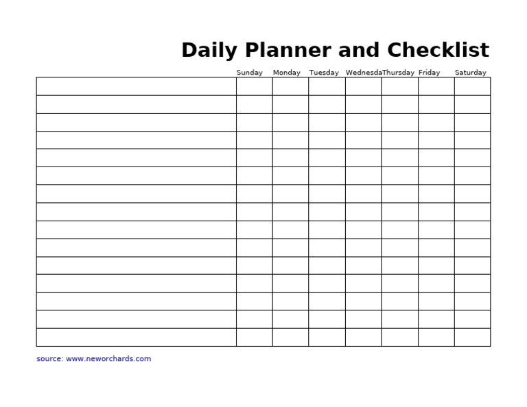 Printable Daily Planner and Checklist Template | PDF