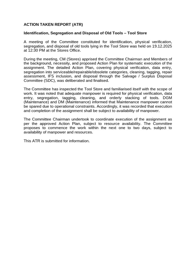 Action Taken Report | PDF