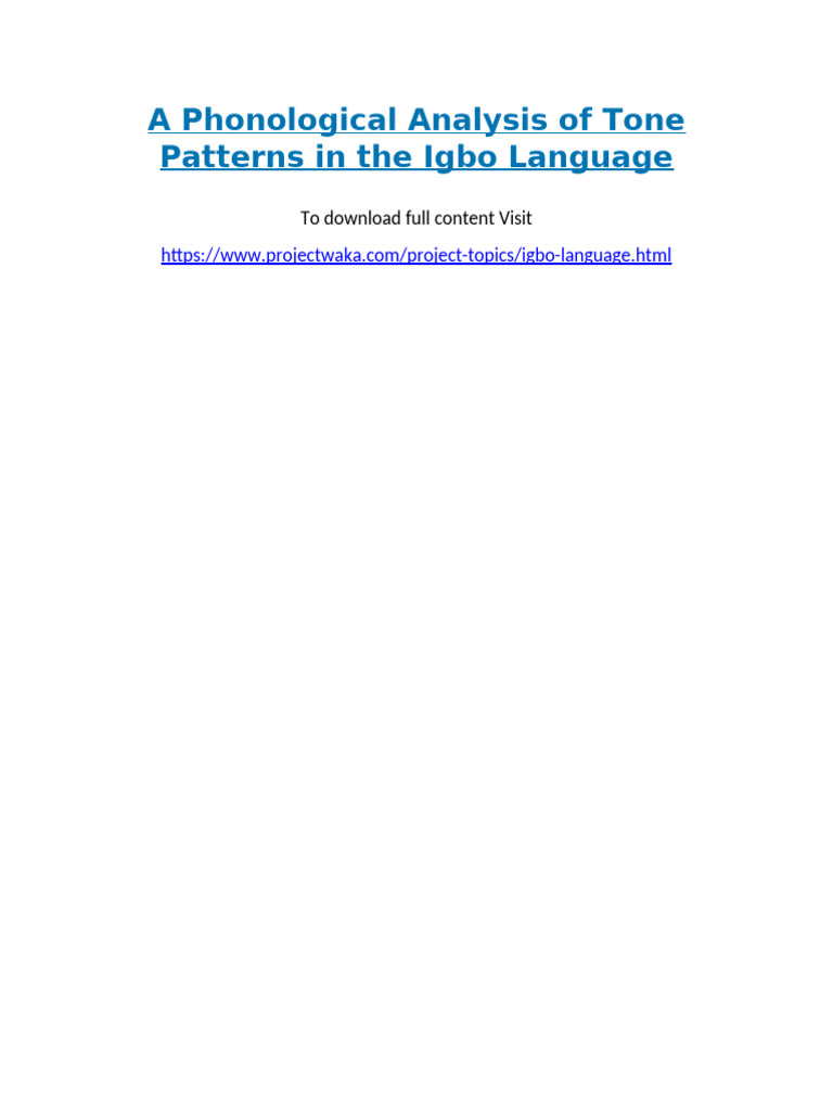 A Phonological Analysis of Tone Patterns in Igbo Language | PDF | Tone ...