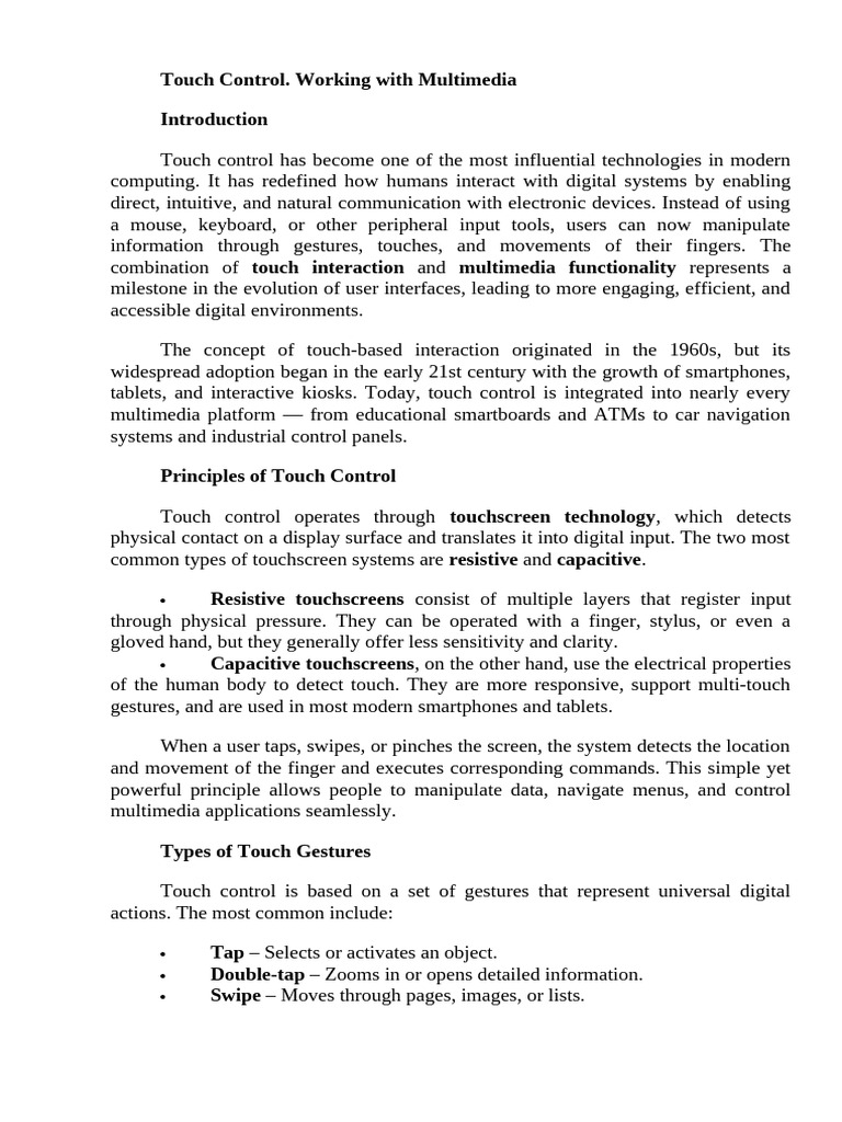 Touch Control in Multimedia Interaction | PDF | Touchscreen | Design