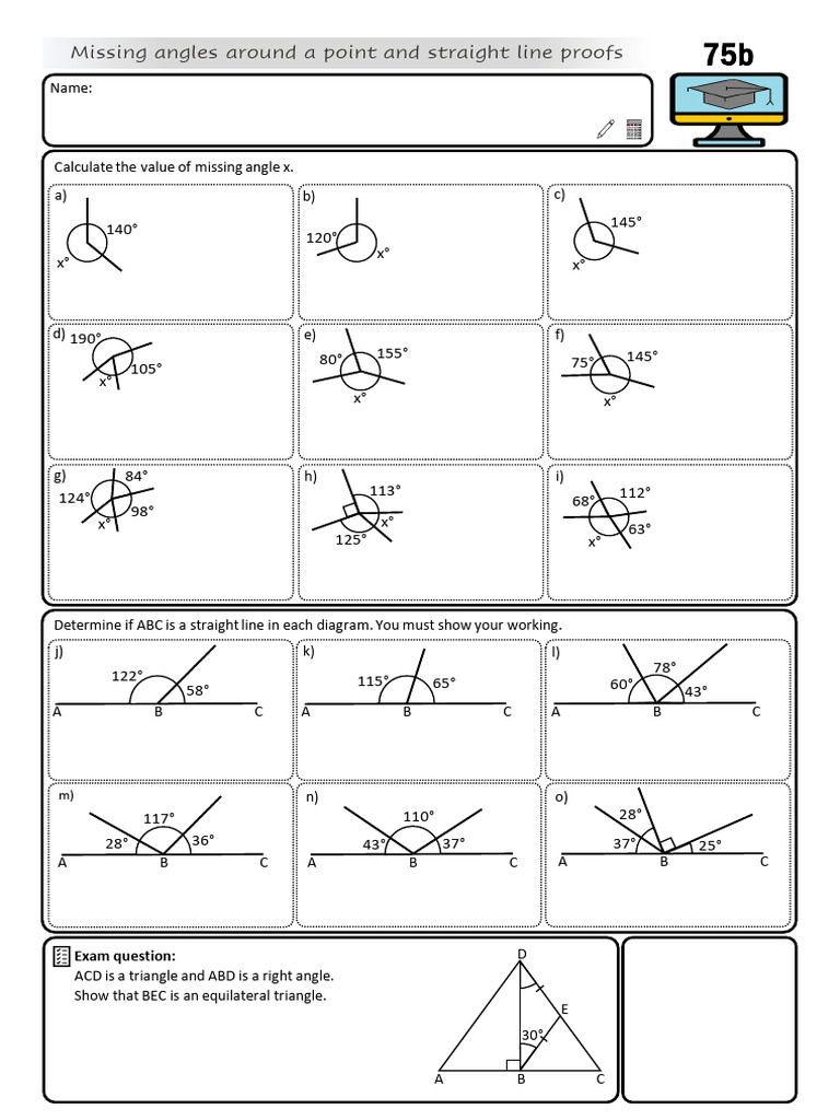Missing+Angles+Around+a+Point+and+Straight+Line+Proofs+ (75b) Q | PDF ...