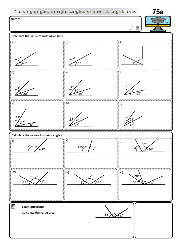 Missing+Angles+in+Right+Angles+and+on+Straight+Lines+(75a) q | PDF