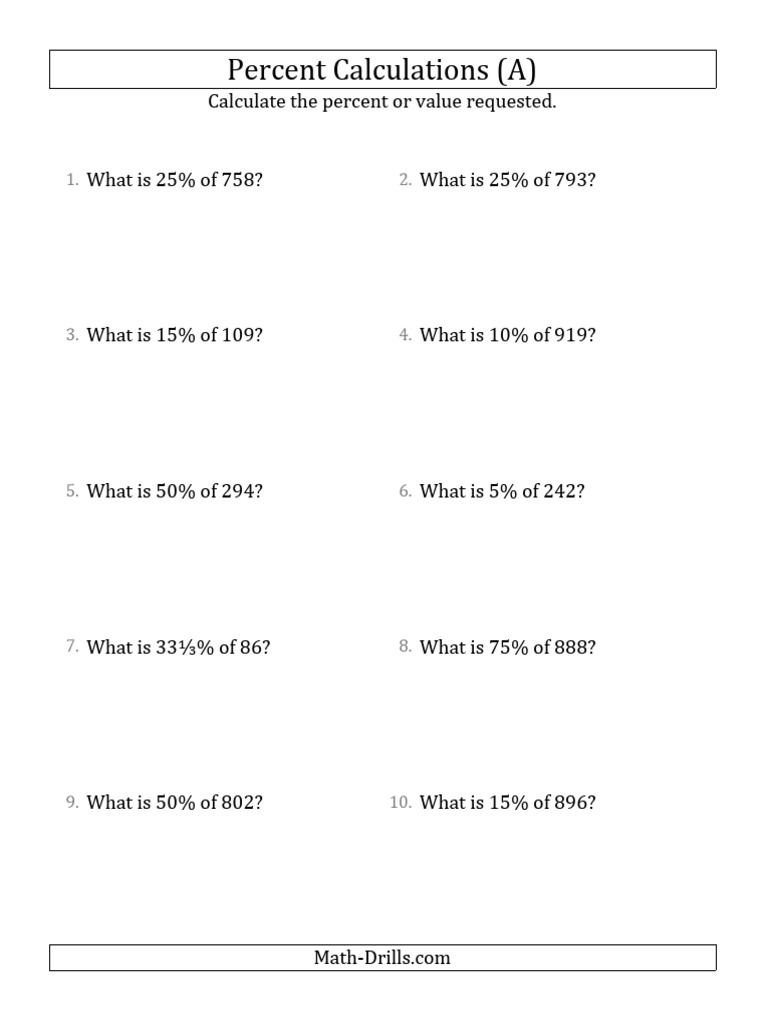 Percent Calculation Examples and Solutions | PDF