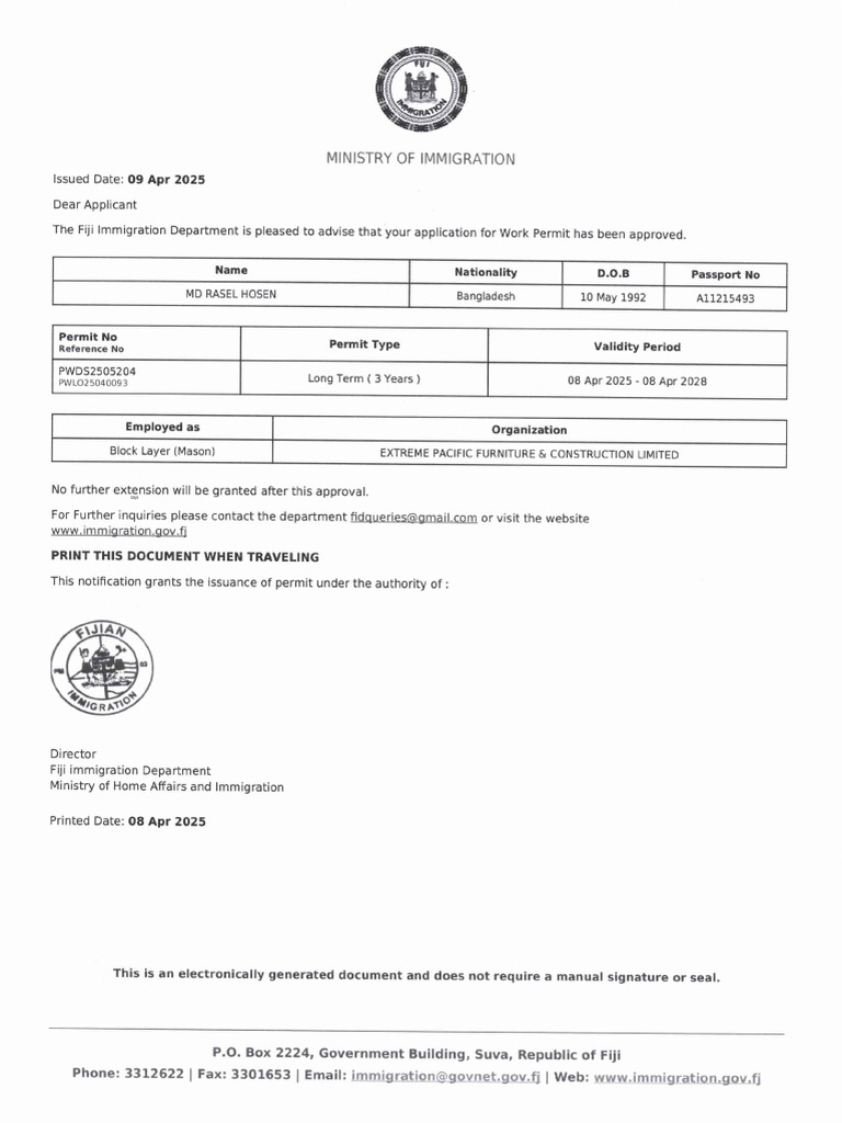 Rasel Work Permit | PDF