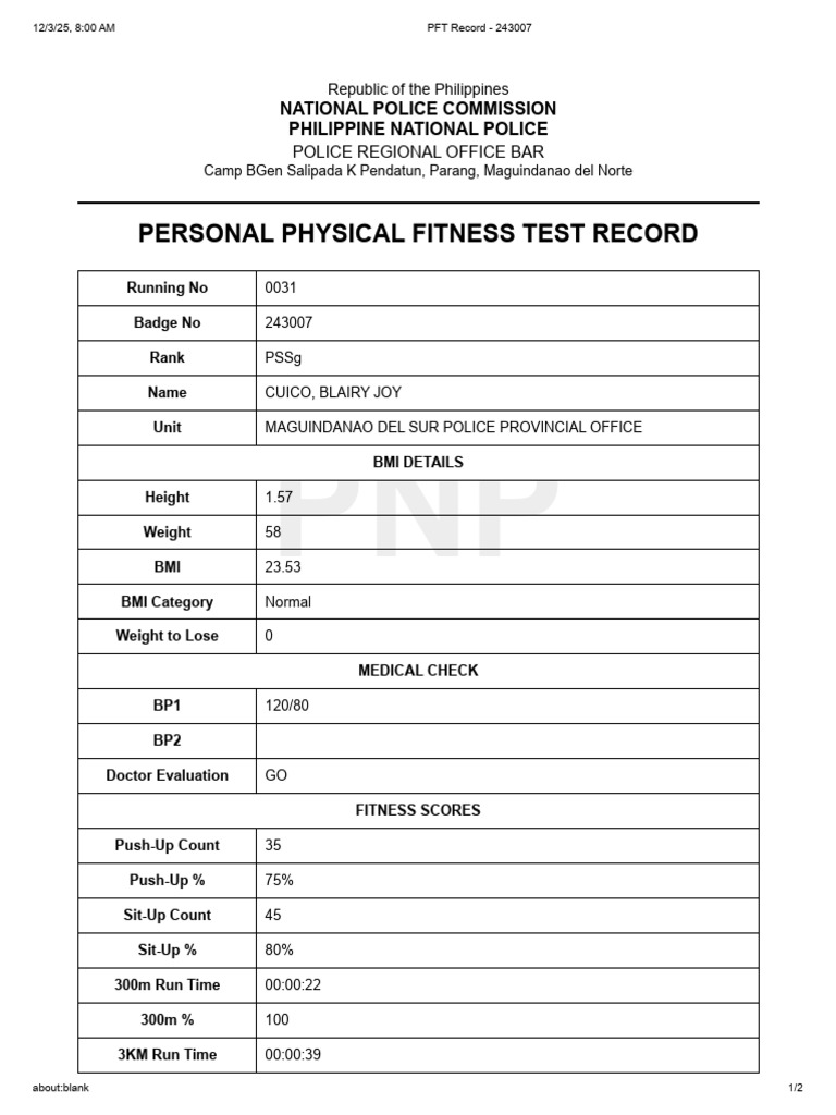 PFT Record - 243007 | PDF