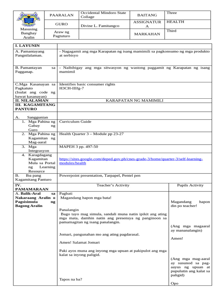 Lesson Plan Kay Mam Parallag January 2026 | PDF