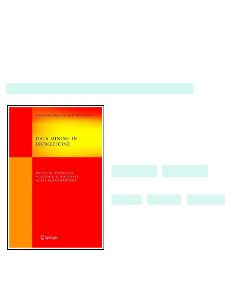 Data Mining In Biomedicine Springer Optimization And Its Applications 1st Edition Panos M ...