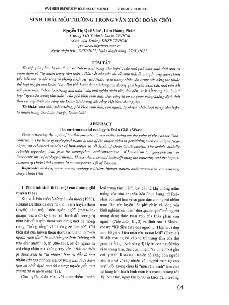 Sinh Thai Moi TRNG Trong Van Xuoi Doan | PDF
