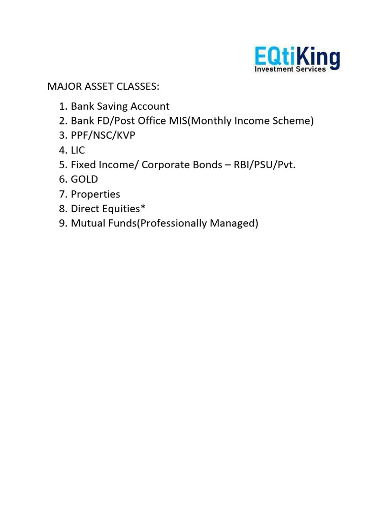 Major Asset Classes and Returns Analysis | PDF