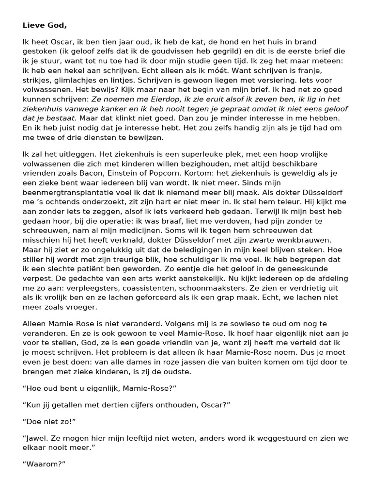 Vertaling Oscar Et La Dame Rose (NL) | PDF