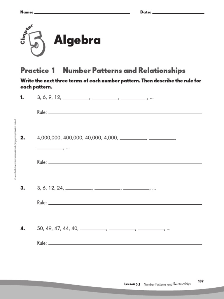 Number Patterns and Algebra Exercises | PDF | Mathematics
