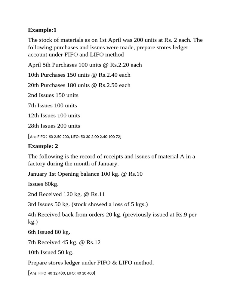 FIFO and LIFO Stores Ledger Examples | PDF