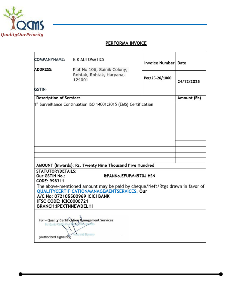 Scan Performa Invoice Bk Automatics | PDF