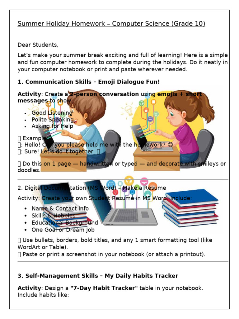 Grade 10 Summer Computer Science Homework | PDF