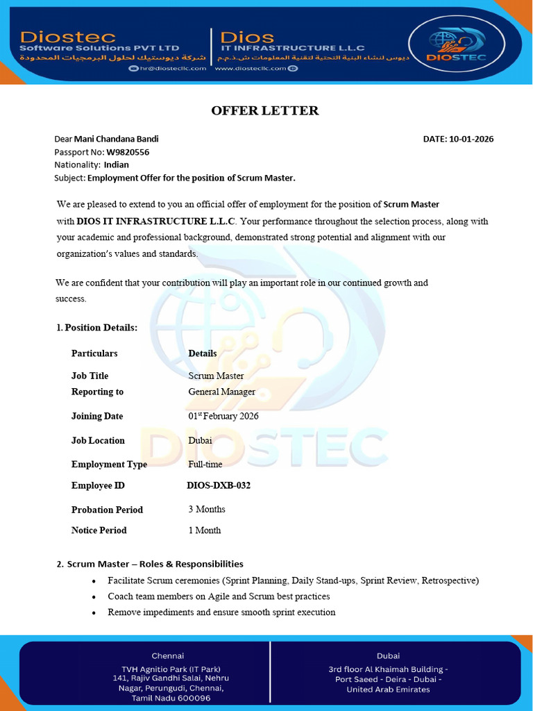 Employment Offer for Scrum Master Role | PDF | Scrum (Software ...