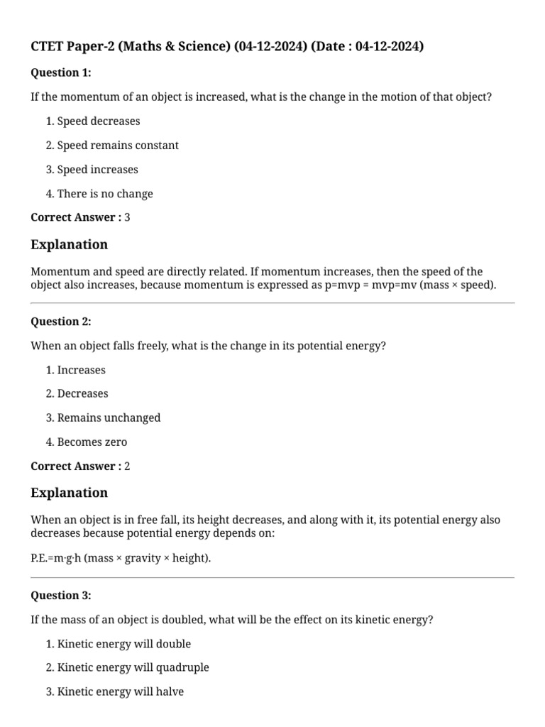CTET Paper-2 (Maths & Science) (04-12-2024) (Date _ 04-12-2024) | PDF