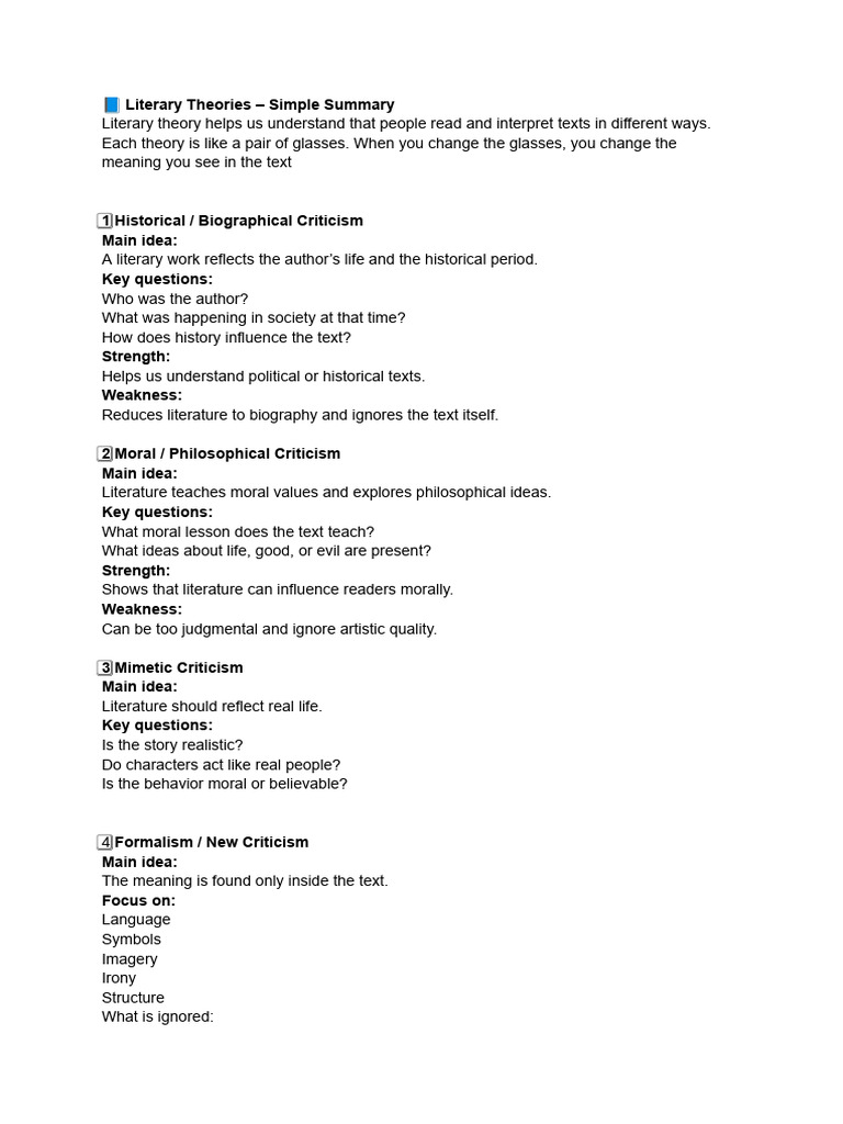 ? Literary Theories – Summary | PDF | Liberal Arts Education | Psychology