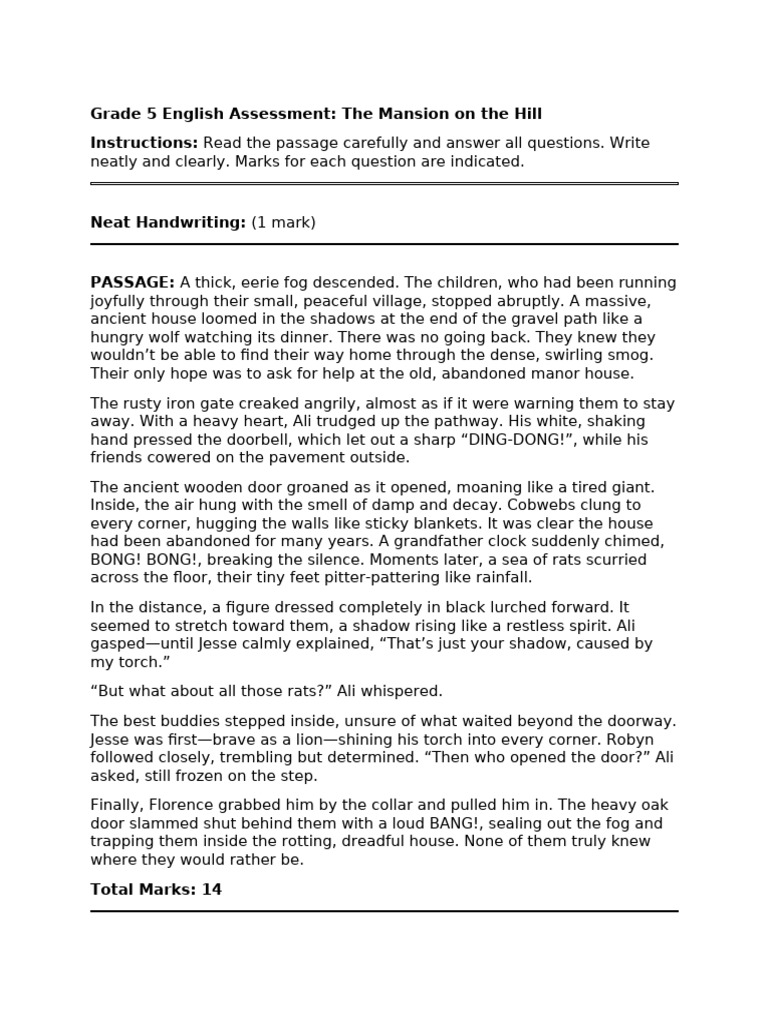 Grade 5 English Assessment: Spooky Story | PDF