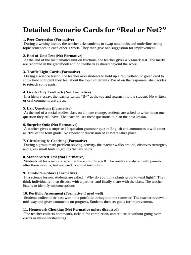 Detailed Scenario Cards for “Real or Not | PDF | Teachers
