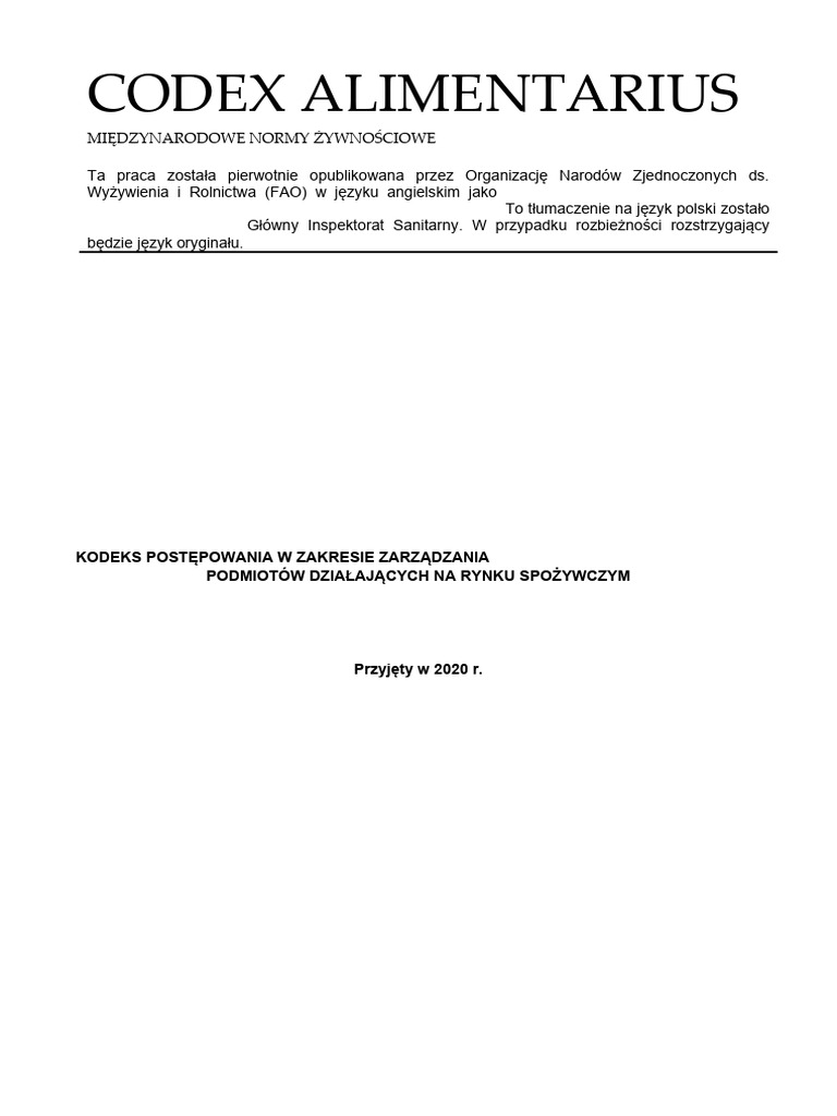 Załącznik_2_norma_Kodeksu_Żywnościowego_CXC_80-2020_–_Alergeny PL | PDF