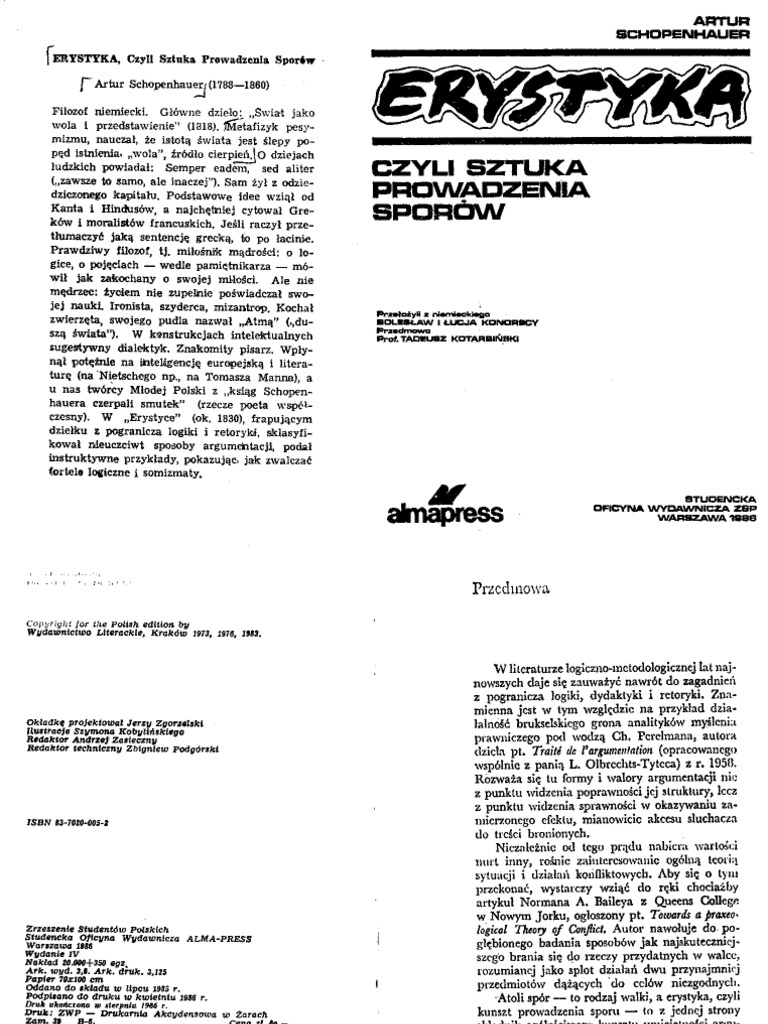 Schopenhauer a - Erystyka Czyli Sztuka Prowadzenia Sporów | PDF